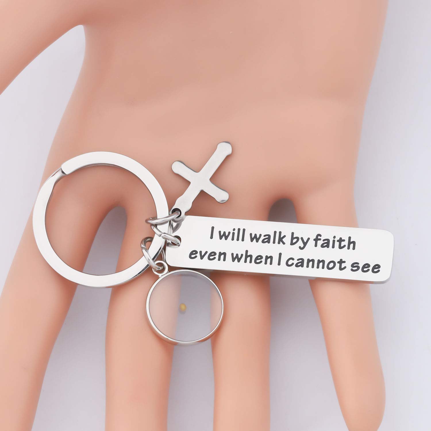 Gzrlyf Faith Mustard Seed Keychain Faith Gifts I will Walk by Faith When I Cannot See Christian Gifts (Keychain)