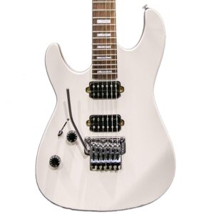 godpsmusic 6 string sawtooth st-m24 electric guitar with floyd rose, left handed satin white (st-m24-lh-swh)