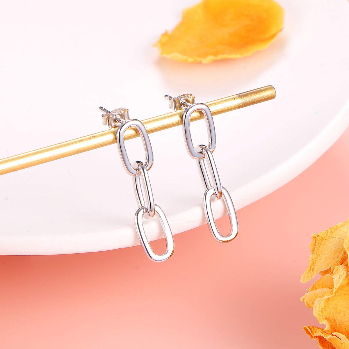 S925 Sterling Silver Cuban Link Chain Knot Paperclip Dangle Drop Earrings for Women Jewelry Gift