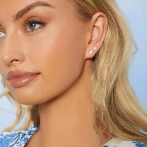 Dtja 3 Pairs Tiny Flower Stud Earrings Sterling Silver Set for Women Girls Cute Cartilage 20g Studs Tragus Post Pin Hypoallergenic Piercing Body Jewelry Christmas Valentine's Day Birthday Gifts