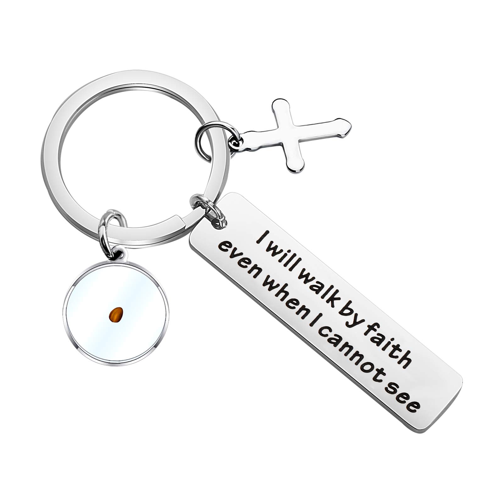 Gzrlyf Faith Mustard Seed Keychain Faith Gifts I will Walk by Faith When I Cannot See Christian Gifts (Keychain)