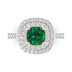 clara pucci 1.72ct round cut solitaire double halo green emerald designer modern statement accent ring 14k two tone gold 7.25