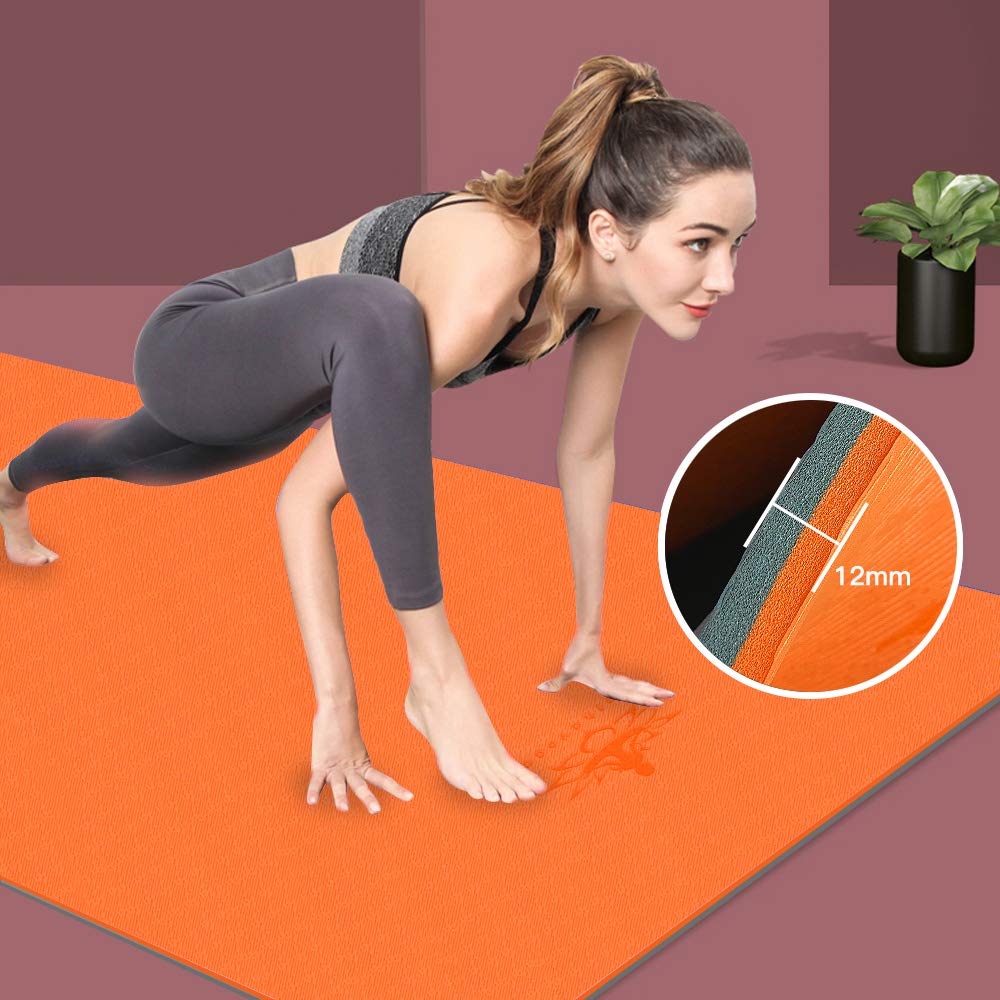 Hatha Yoga Extra Thick TPE Yoga Mat - 72"x 32" Thickness 1/2 Inch -Eco Friendly SGS Certified - With High Density Anti-Tear Exercise Mats For Home Gym Travel & Floor Outside (Orange/Gray)…