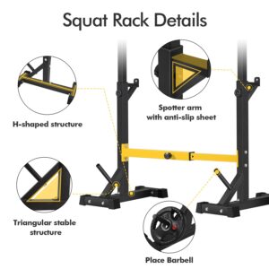 BangTong&Li Squat Rack Stand,Barbell Rack,Bench Press Rack Stand Home Gym Adjustable Weight Rack 550Lbs (Yellow)