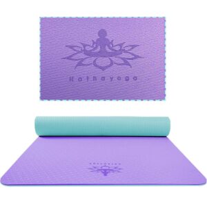 Hatha Yoga Extra Thick TPE Yoga Mat - 72"x 32" Thickness 1/2 Inch -Eco Friendly SGS Certified - With High Density Anti-Tear Exercise Mats For Home Gym Travel & Floor Outside(Purple/Green)…