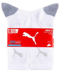 puma men's crew sock, 8 pair (white) fits shoe size (6-12)