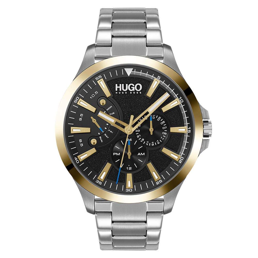 HUGO #LEAP Men's Multifunction Stainless Steel and Link Bracelet Casual Watch, Color: Silver (Model: 1530174)