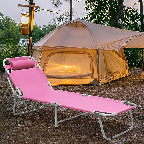 Magshion Portable Military Fold Up Camping Bed Cot, Folding Camping Cot for Adults Outdoor Bed Heavy Duty Sleeping Cots for Camp with Carry Bag, Neon Pink