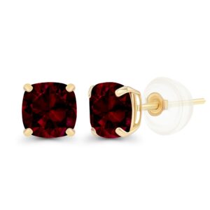 solid 14k yellow gold 5mm cushion natural red garnet january birthstone genuine stud earrings for women