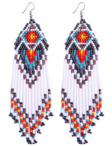 coeufuedy white beaded earrings for women seed bead earrings bohemian statement drop fringe earring for girls(white)