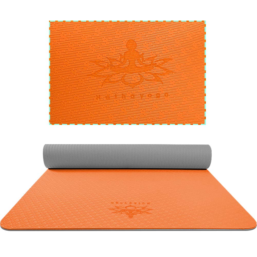 Hatha Yoga Extra Thick TPE Yoga Mat - 72"x 32" Thickness 1/2 Inch -Eco Friendly SGS Certified - With High Density Anti-Tear Exercise Mats For Home Gym Travel & Floor Outside (Orange/Gray)…