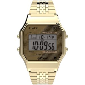 timex t80 34mm watch – gold-tone with stainless steel unisex-adult bracelet