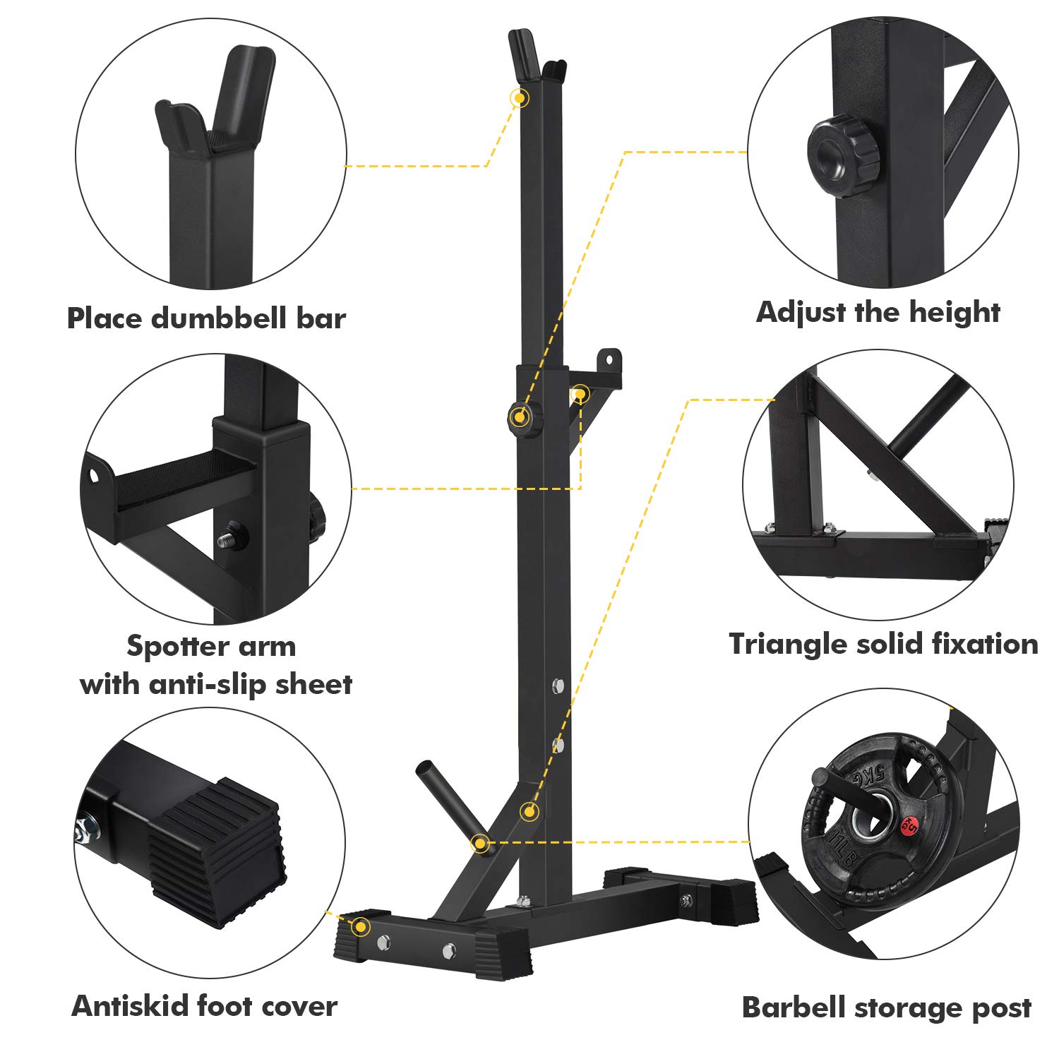 BangTong&Li Squat Rack Stand,Barbell Rack,Bench Press Rack Stand Home Gym Adjustable Weight Rack 550Lbs (Yellow)