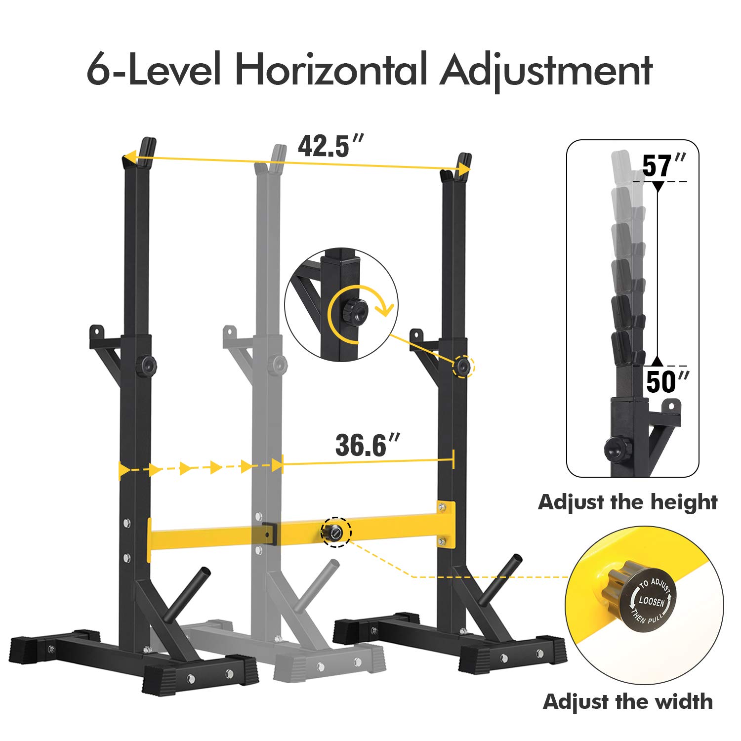 BangTong&Li Squat Rack Stand,Barbell Rack,Bench Press Rack Stand Home Gym Adjustable Weight Rack 550Lbs (Yellow)