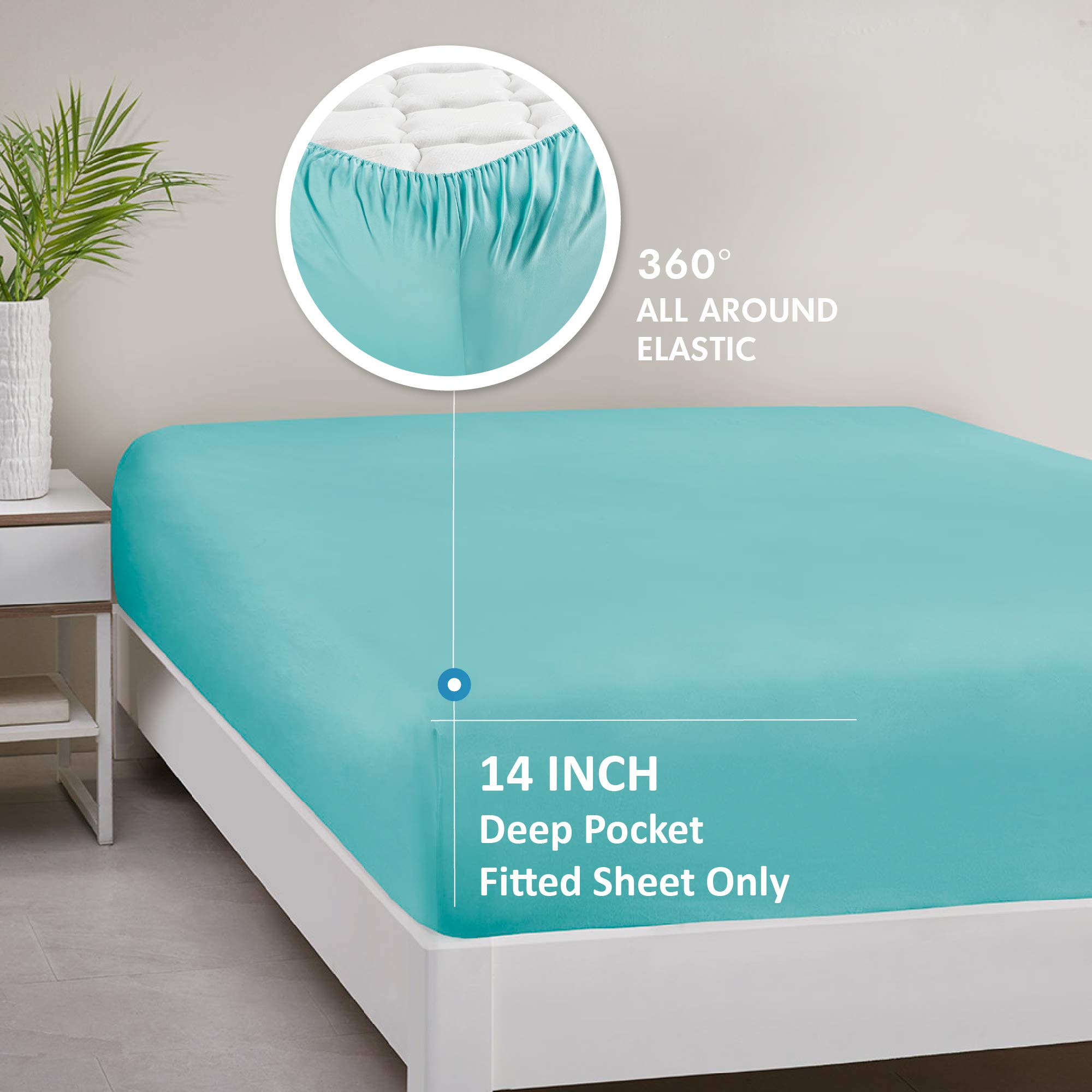 Comfort Spaces Microfiber Bed Fitted Sheet 14" Deep Pocket, Wrinkle Resistant, All Around Elastic - Year-Round Cozy Bedding, Fitted Sheet ONLY, King, Aqua