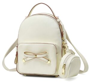 vaschy backpack purse cute small bow-knot mini backpack for women with detachable coin pouch gift beige