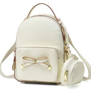 VASCHY Backpack Purse Cute Small Bow-knot Mini Backpack for Women with Detachable Coin Pouch Gift Beige