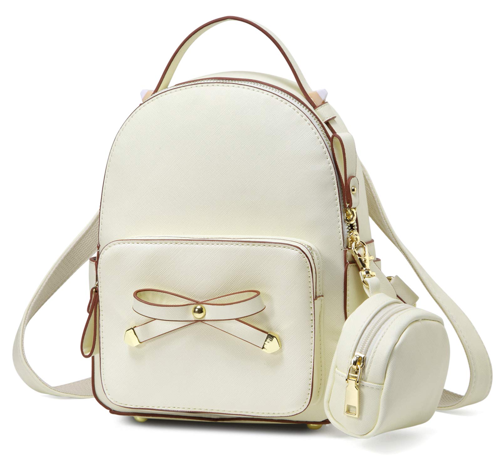 VASCHY Backpack Purse Cute Small Bow-knot Mini Backpack for Women with Detachable Coin Pouch Gift Beige