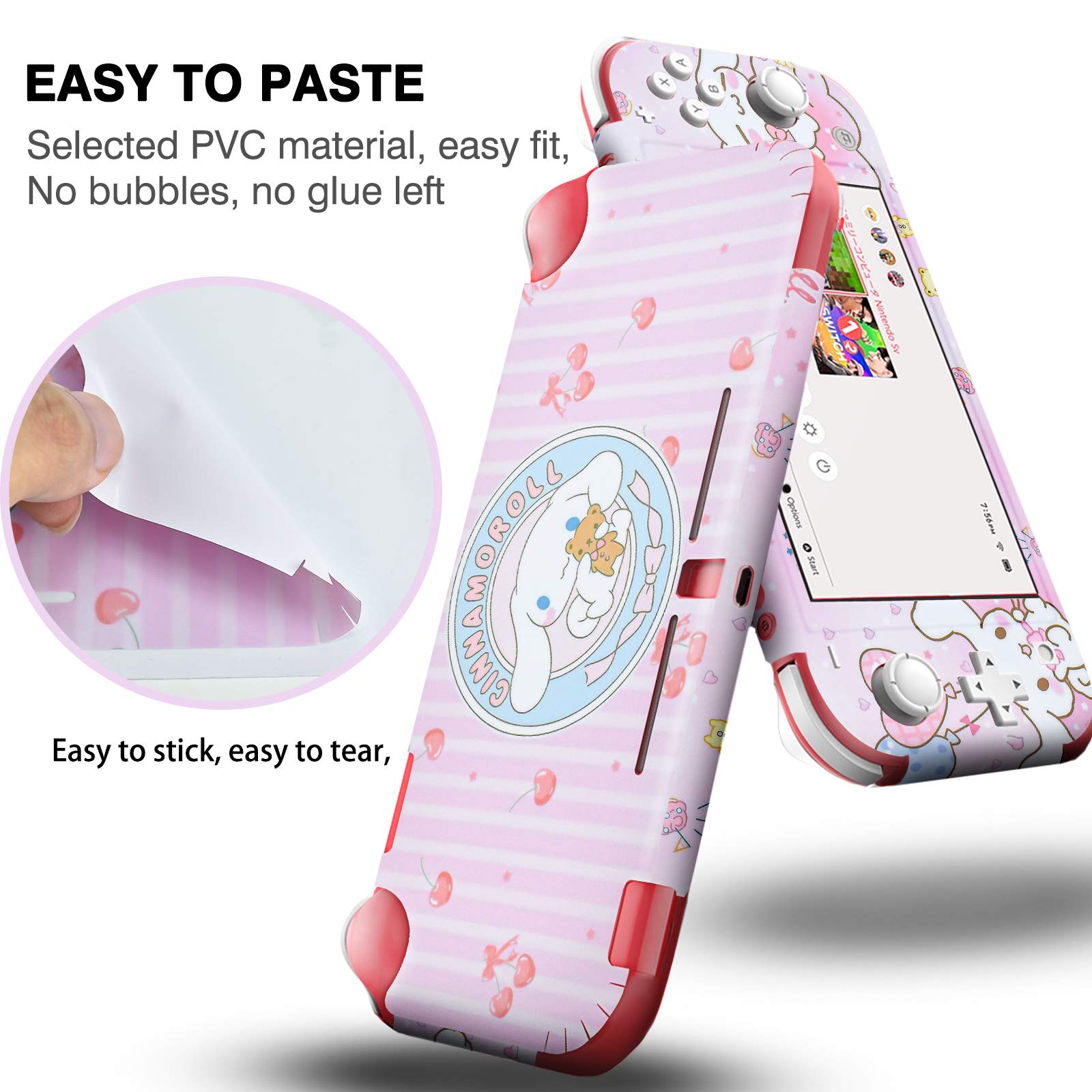 DLseego Switch Lite Skin Sticker Pretty Cute Pattern Full Wrap Skin Protective Film Sticker Design for Nintendo Switch Lite-Pink