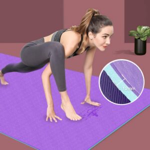 Hatha Yoga Extra Thick TPE Yoga Mat - 72"x 32" Thickness 1/2 Inch -Eco Friendly SGS Certified - With High Density Anti-Tear Exercise Mats For Home Gym Travel & Floor Outside(Purple/Green)…