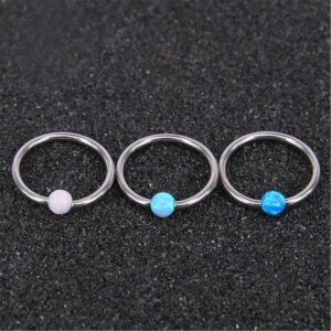 Piercingpops 4PCS 16G Opal Nose Ring Stainless Steel Captive Bead Septum Ring Helix Cartilage Earrings Hoop Piercing Jewelry (16G- 10mm Diameter)