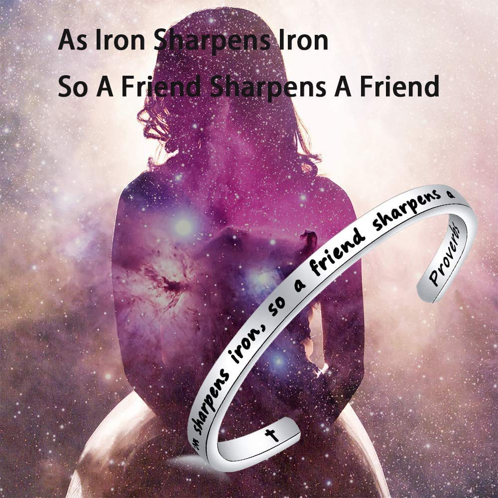 MAOFAED Christian Jewelry Best Friend Keychain As Iron Sharpens Iron So A Friend Sharpens A Friend Bible Verse Keychain Gift for Friend (as iron cuff)