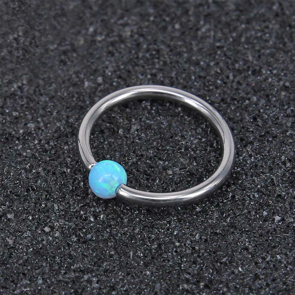 Piercingpops 4PCS 16G Opal Nose Ring Stainless Steel Captive Bead Septum Ring Helix Cartilage Earrings Hoop Piercing Jewelry (16G- 10mm Diameter)