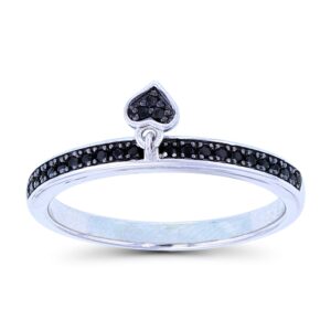 sterling silver black & rhodium black spinel dangling heart ring