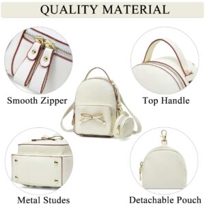 VASCHY Backpack Purse Cute Small Bow-knot Mini Backpack for Women with Detachable Coin Pouch Gift Beige