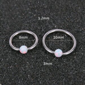 Piercingpops 4PCS 16G Opal Nose Ring Stainless Steel Captive Bead Septum Ring Helix Cartilage Earrings Hoop Piercing Jewelry (16G- 10mm Diameter)