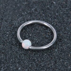 Piercingpops 4PCS 16G Opal Nose Ring Stainless Steel Captive Bead Septum Ring Helix Cartilage Earrings Hoop Piercing Jewelry (16G- 10mm Diameter)