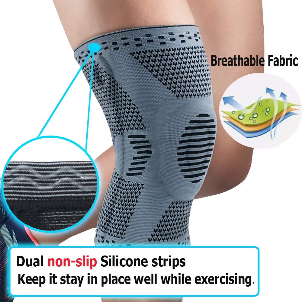 Best Knee Brace with Side Stabilizers & Patella Gel Pad Reduce Strain Swelling Professional Knee Compression Sleeve for Knee Pain Meniscus Tear Workout Running Joint Pain Relief Injury Recovery