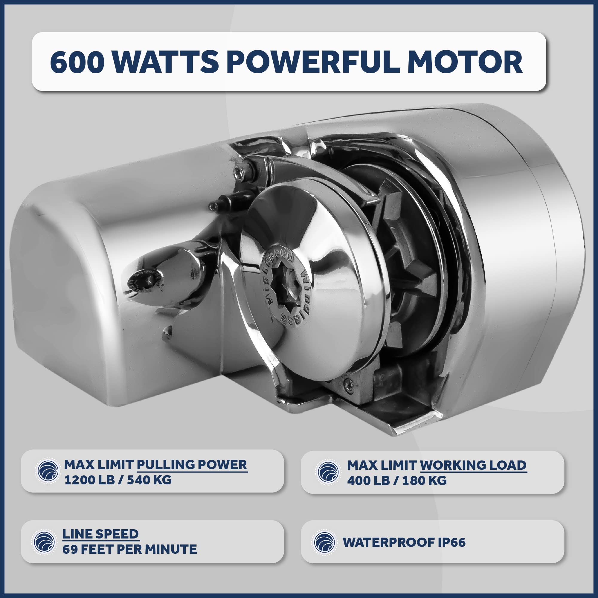 Five Oceans Horizontal Windlass Anchor System, Windlass Atlantic 600 Watts, 12V DC, Max Limit Pulling Power 1200 Lb, Solenoid, 60A Circuit Breaker, Up/Down Foot Switch and Rocker Switch - FO3930