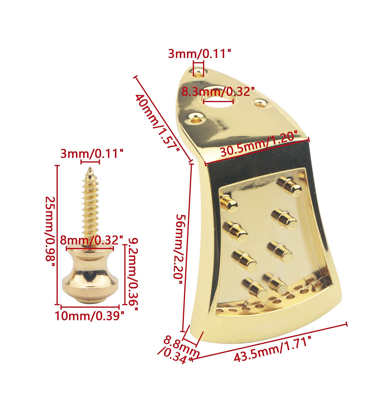 Swhmc Golden Triangle Mandolin Tailpiece Parts for 8 Arched Top Mandolin with Strap Buttons and Screws