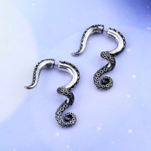 OUFER 3D Octopus Fake Spiral Tapers Fakes Ear Plugs Burn Silver Body Piercing Jewelry Halloween Earrings