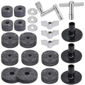 facmogu 23pcs cymbal replacement accessories, cymbal stand felts, drum cymbal felt pads include wing nuts, washers, cymbal sleeves & drum key - gray