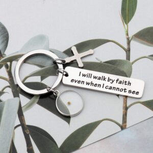 Gzrlyf Faith Mustard Seed Keychain Faith Gifts I will Walk by Faith When I Cannot See Christian Gifts (Keychain)