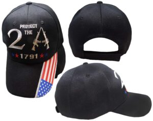 protect the 2a 2nd amendment 1791 usa flag on bill embroidered black cap hat