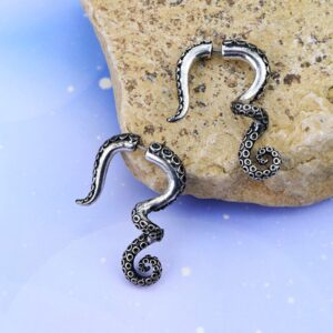 OUFER 3D Octopus Fake Spiral Tapers Fakes Ear Plugs Burn Silver Body Piercing Jewelry Halloween Earrings