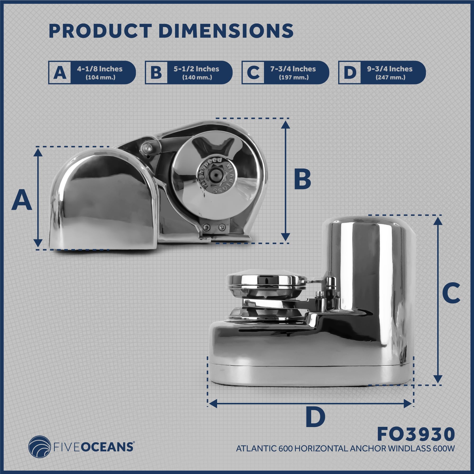 Five Oceans Horizontal Windlass Anchor System, Windlass Atlantic 600 Watts, 12V DC, Max Limit Pulling Power 1200 Lb, Solenoid, 60A Circuit Breaker, Up/Down Foot Switch and Rocker Switch - FO3930