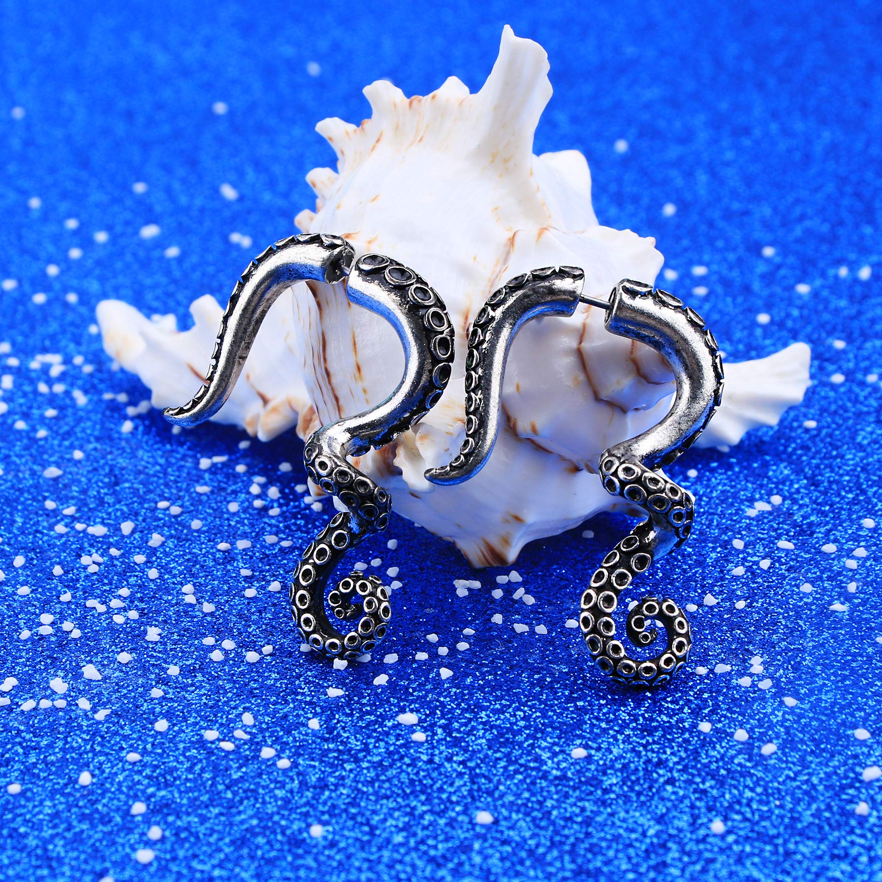 OUFER 3D Octopus Fake Spiral Tapers Fakes Ear Plugs Burn Silver Body Piercing Jewelry Halloween Earrings