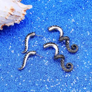 OUFER 3D Octopus Fake Spiral Tapers Fakes Ear Plugs Burn Silver Body Piercing Jewelry Halloween Earrings