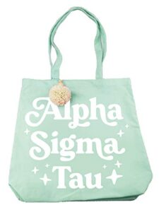 sorority shop alpha sigma tau retro pom pom tote bag