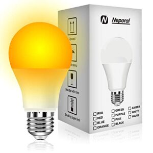 neporal amber light bulbs, 9w 60w equivalent a19 soft light bulbs, blue light blocking warm light bulbs, 1800k amber night light bulbs, dim light bulbs for healthy sleep and baby nursery light (1)