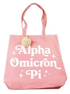 sorority shop alpha omicron pi retro pom pom tote bag