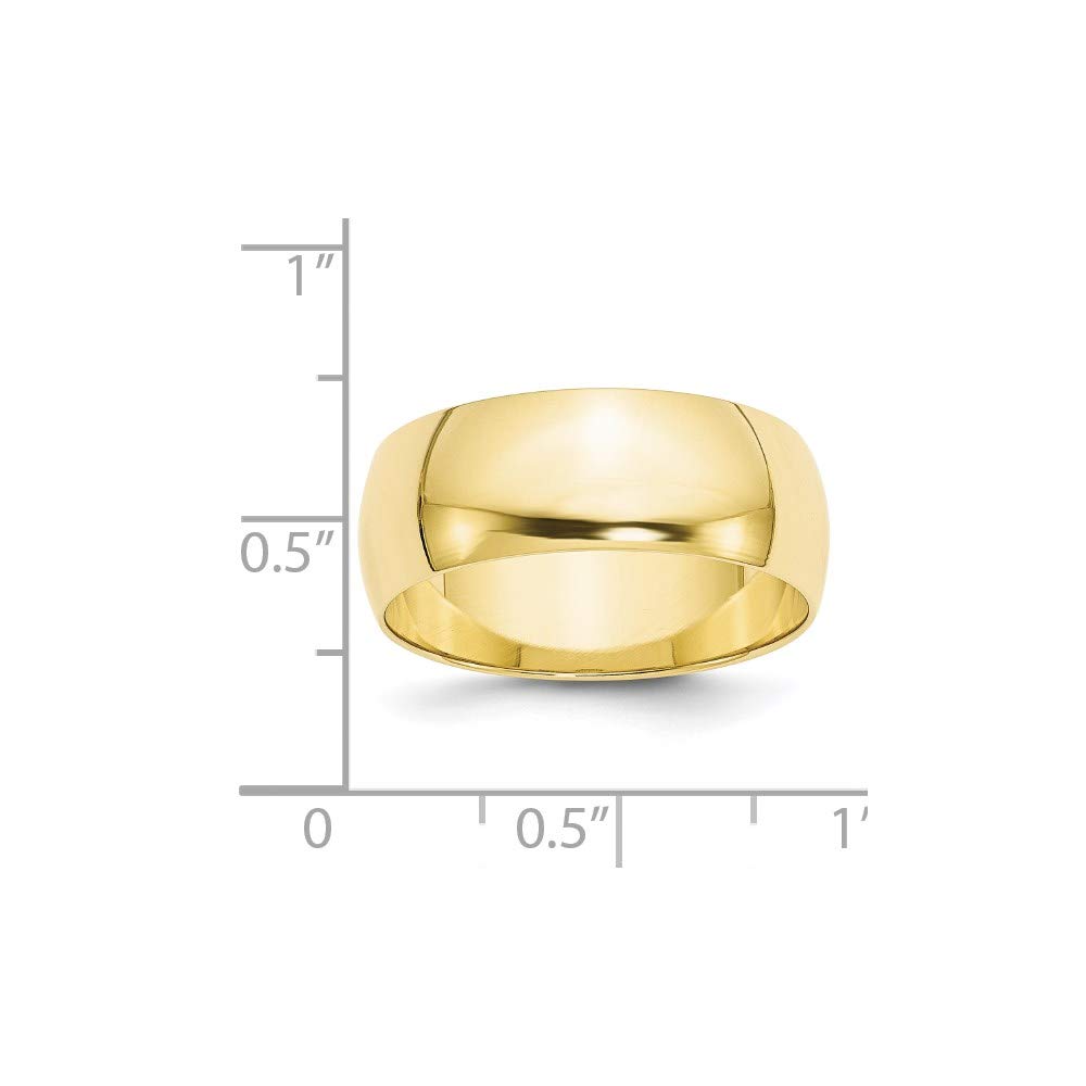 10k Yellow Gold 8mm Lightweight Half Round Shape Wedding Band Ring Fine Jewelry For Women Gifts For Her, Size 13