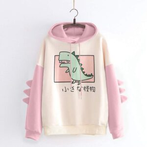 Boxinay Women's Teen Girls Cute Dinosaur Long Sleeve Hoodies Casual Loose Sweaters Hooded Sweatshirts Pullover Tops Shirts Pink