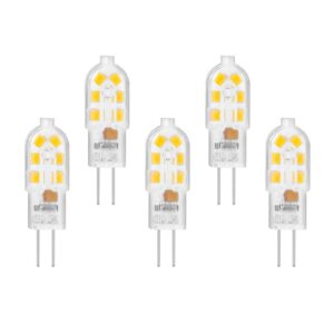 x-molin bipin led bulb 12v g4 light bulb, warm white 3000k 5pack jc bi pin bulb ac/dc 12v led bulbs for rv interior, mr11 g4/gu4/gz4 t3 halogen track bulb replacement landscape bulbs