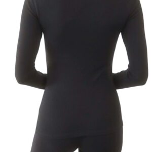 Pure Look Women's Long Sleeve Waffle Knit Stretch Cotton Thermal Underwear Shirt, Large, Henley Black