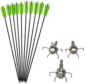 ameyxgs archery flu flu arrows and judo arrow heads 30 inch mix carbon arrow spine 500 with 4 turkey feather for compound bow recurve bow competition and target practice (green 1#)